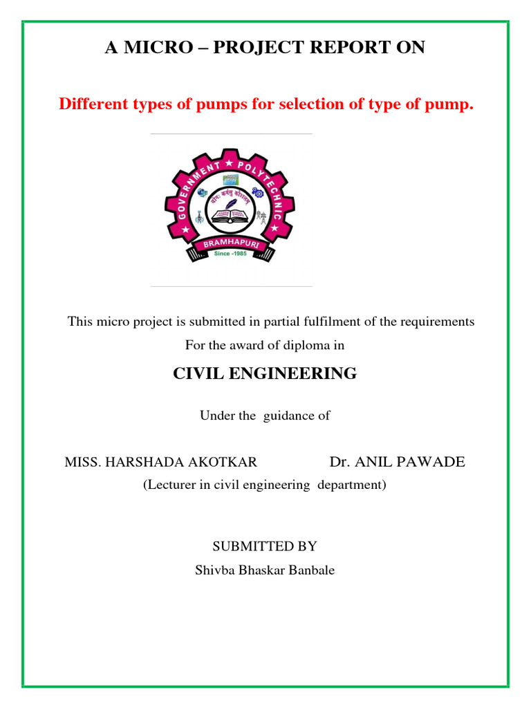 Hry Micro Project | PDF | Pump | Mechanical Engineering