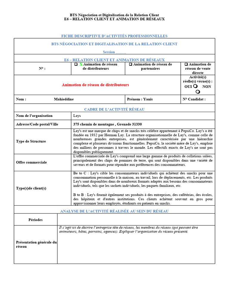 BTS NDRC E6 Fiche Partenaires | PDF | Sciences sociales