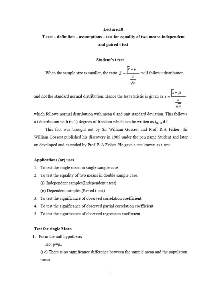 LEC10 | PDF | Student's T Test | F Test