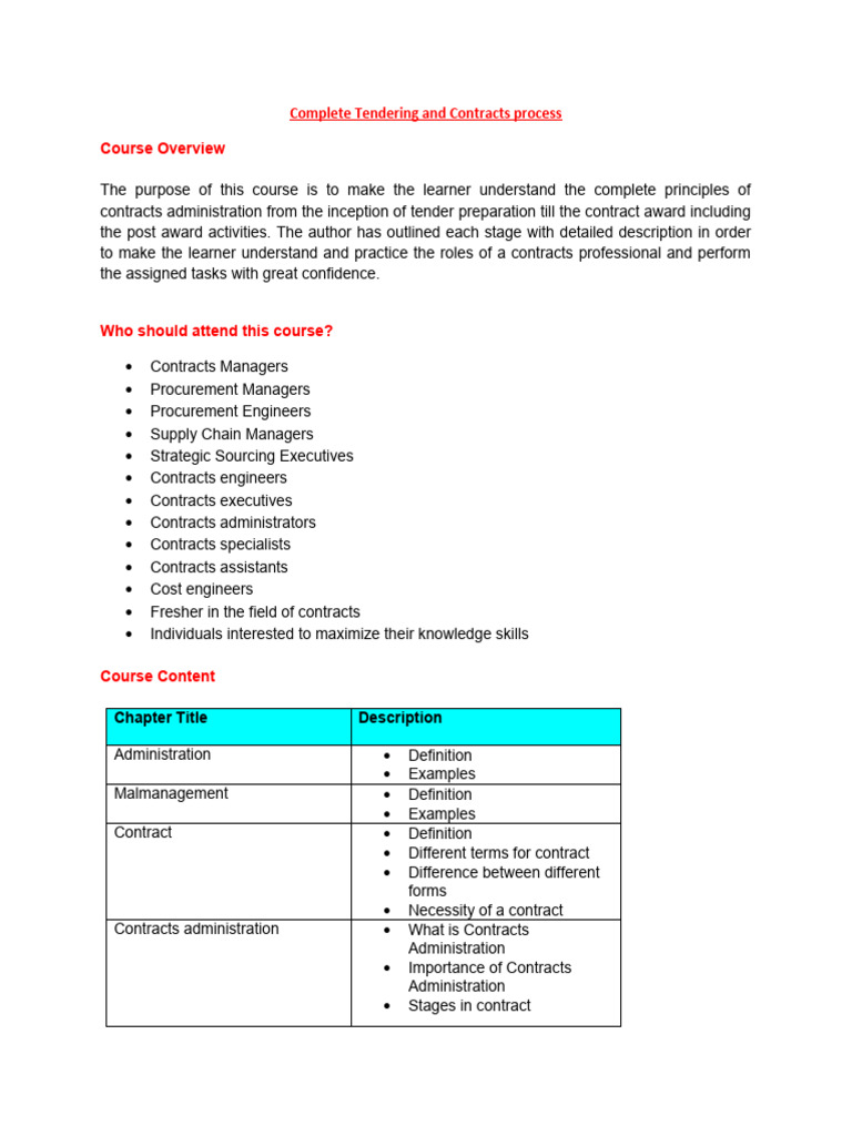 Complete Tendering and Contracts Process | PDF | Request For Proposal ...