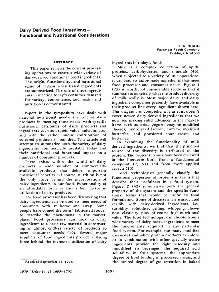 1979 Craig - Dairy Derived Food Ingredients Functional and Nutritional ...