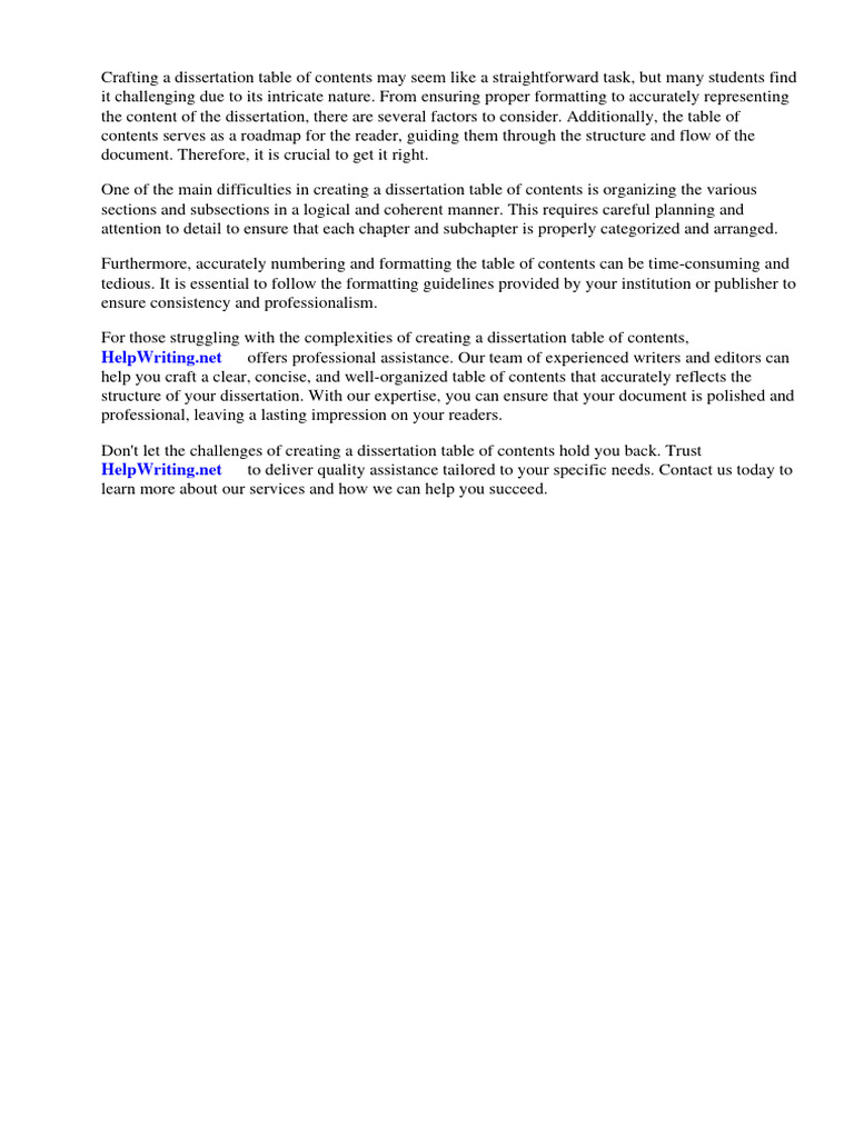 Dissertation Table of Contents Guide | PDF