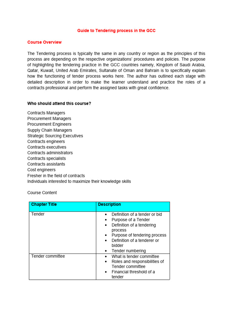 Guide To Tendering Process in The GCC | PDF | Request For Proposal | Gulf Cooperation Council