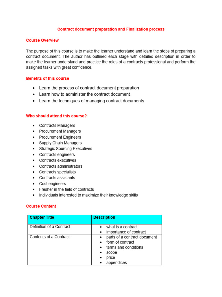 Contract Document Preparation and Finalization Process | PDF ...