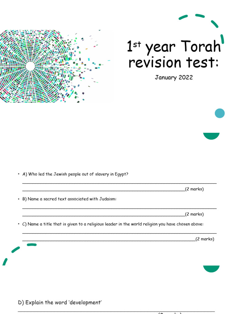 1st Year Torah Revision Test | PDF | Torah | Hebrew Words And Phrases