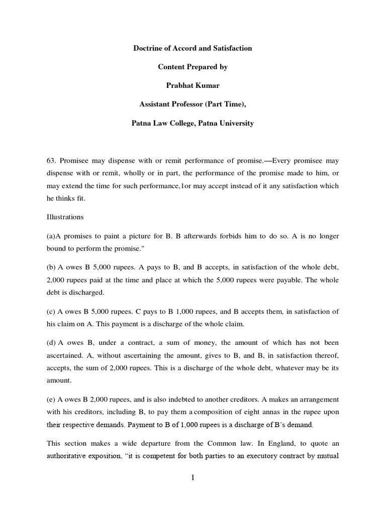 Accord and Satisfaction in Contract Law | PDF | Consideration | Breach ...