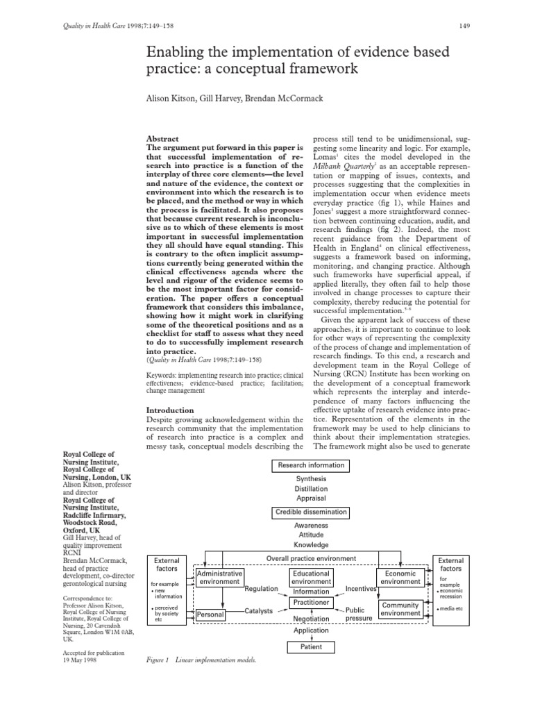 1998 Enabling The Implementation Of Evidence Based Practice Pdf Evidence Based Medicine