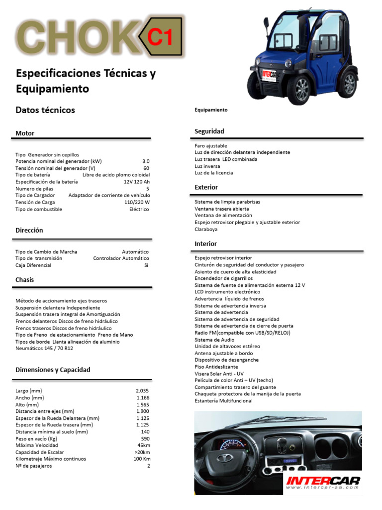 Ficha Tecnica Chok C1 | PDF | Eje | Vehículo de motor