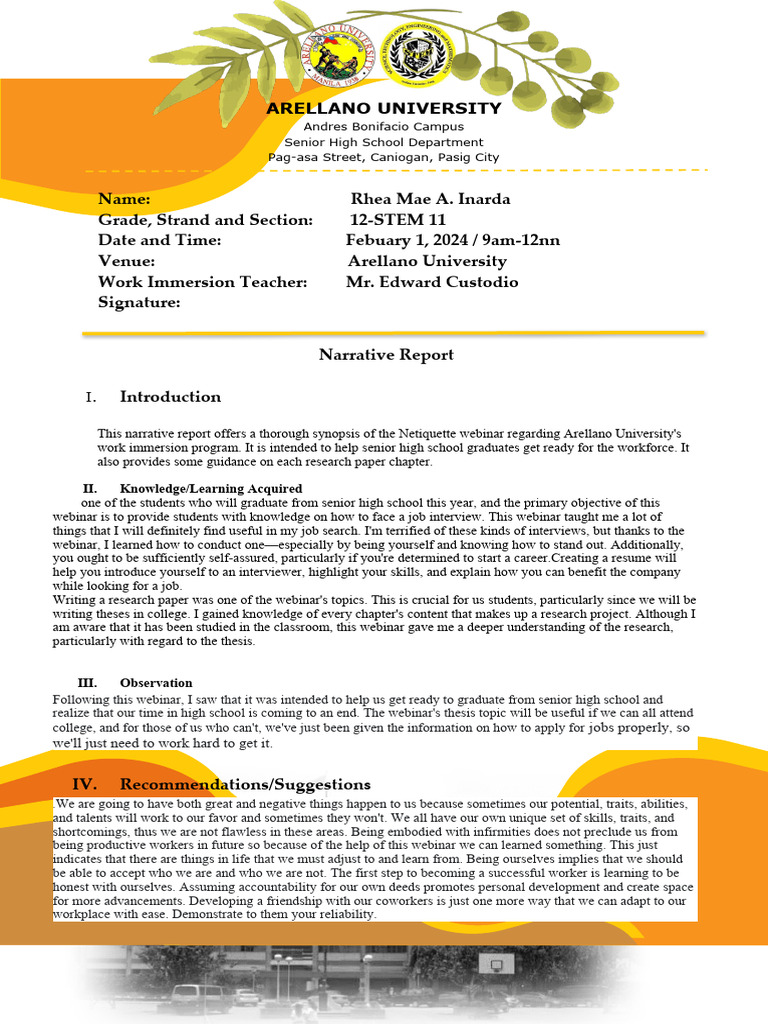 STEM Narrative ReportTemplate | PDF | Psychology | Cognitive Science