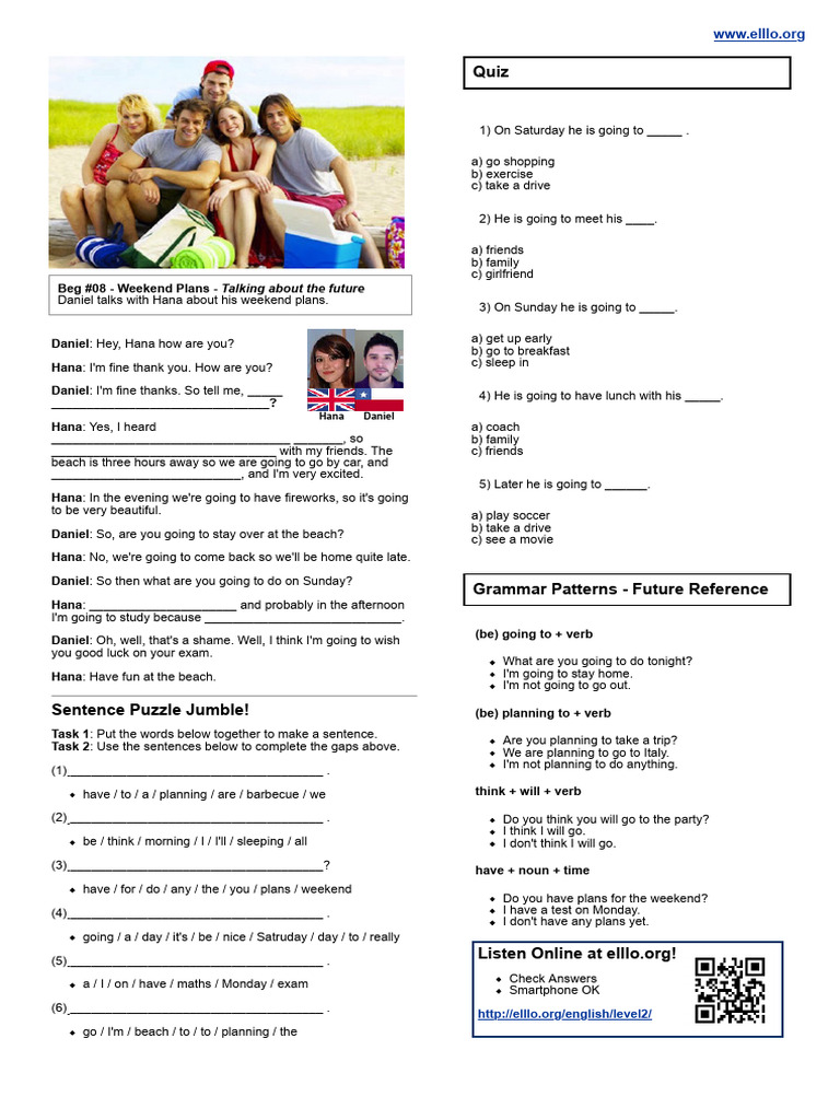 Elllo Beg 08 - Daniel - Weekend Plans - Talking About The Future | PDF