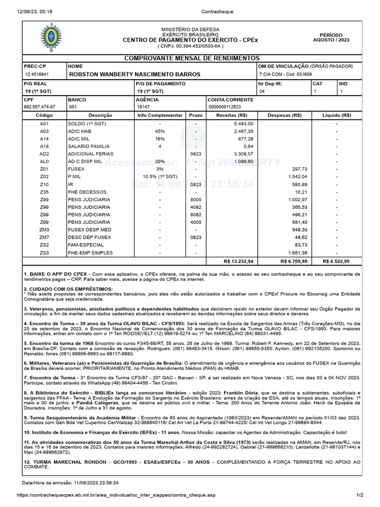 Contracheque | PDF | Exército | Ciência militar