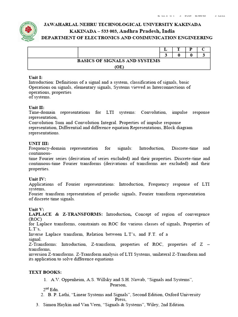 Basics of Signals and Systems (BSS) - Open Elective (OE) From ECE | PDF ...