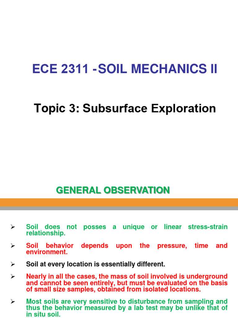 Subsurface Exploration Notes | PDF | Soil Mechanics | Seismology