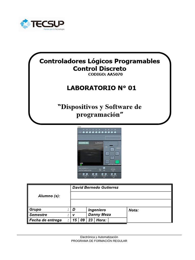 Lab 03 Introduccion A Los Controladores Logicos Programables Control Discreto. | Descargar ...