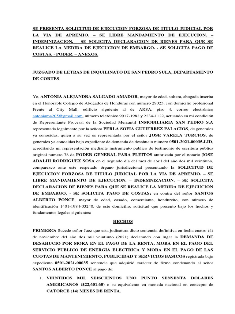 Se Presenta Solicitud de Ejecucion Forzosa de Titulo Judicial Por La ... Se Presenta Solicitud de Ejecucion Forzosa de Titulo Judicial Por La ...