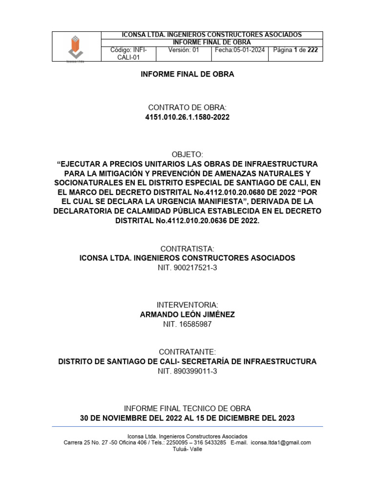 Informe Final de Obra | PDF | Santiago | Ciencias de la Tierra