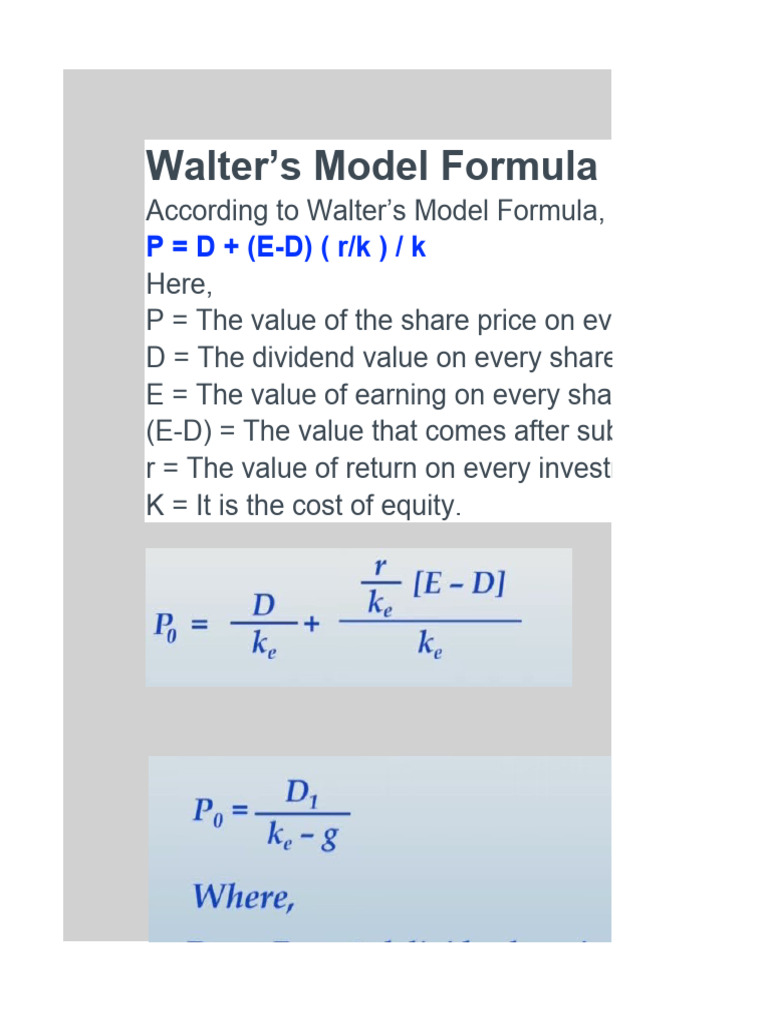 Walter's Model Formula for Share Valuation | PDF | Dividend | Equity ...