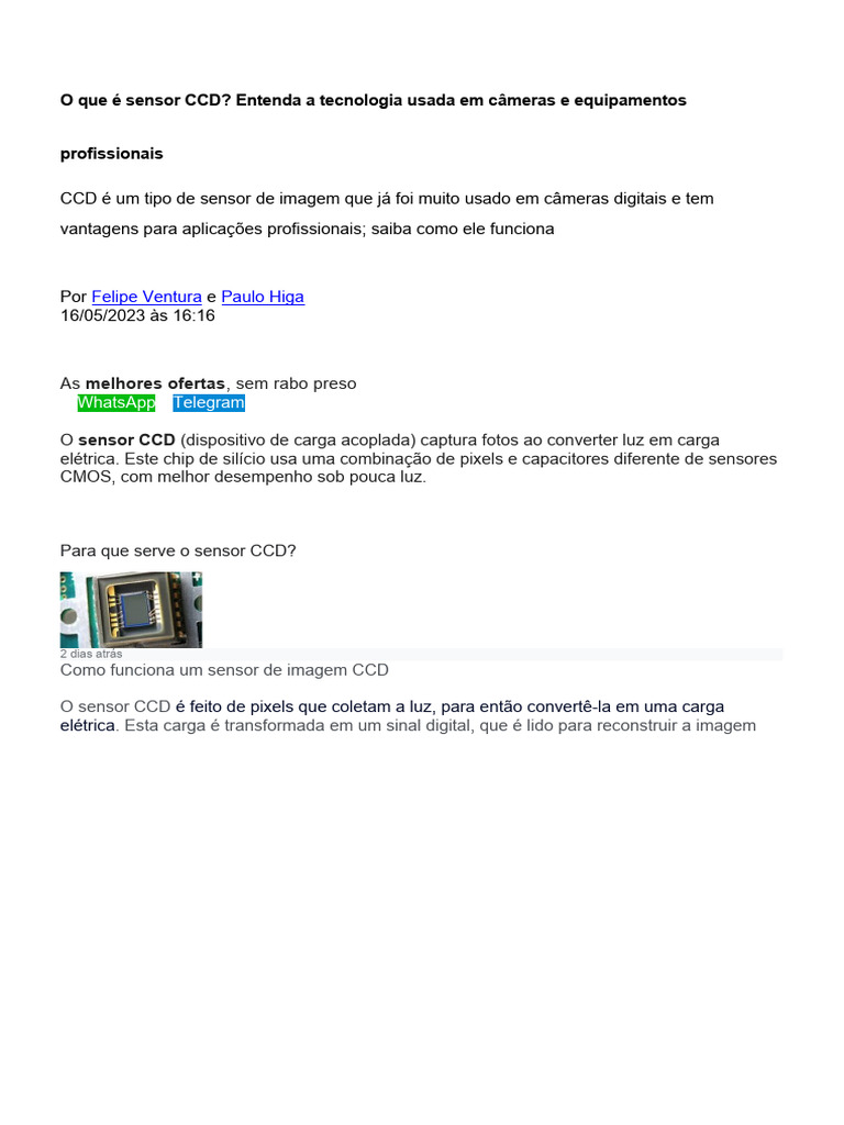 O que é sensor CCD | PDF | Dispositivo de carga acoplada | Engenharia ...