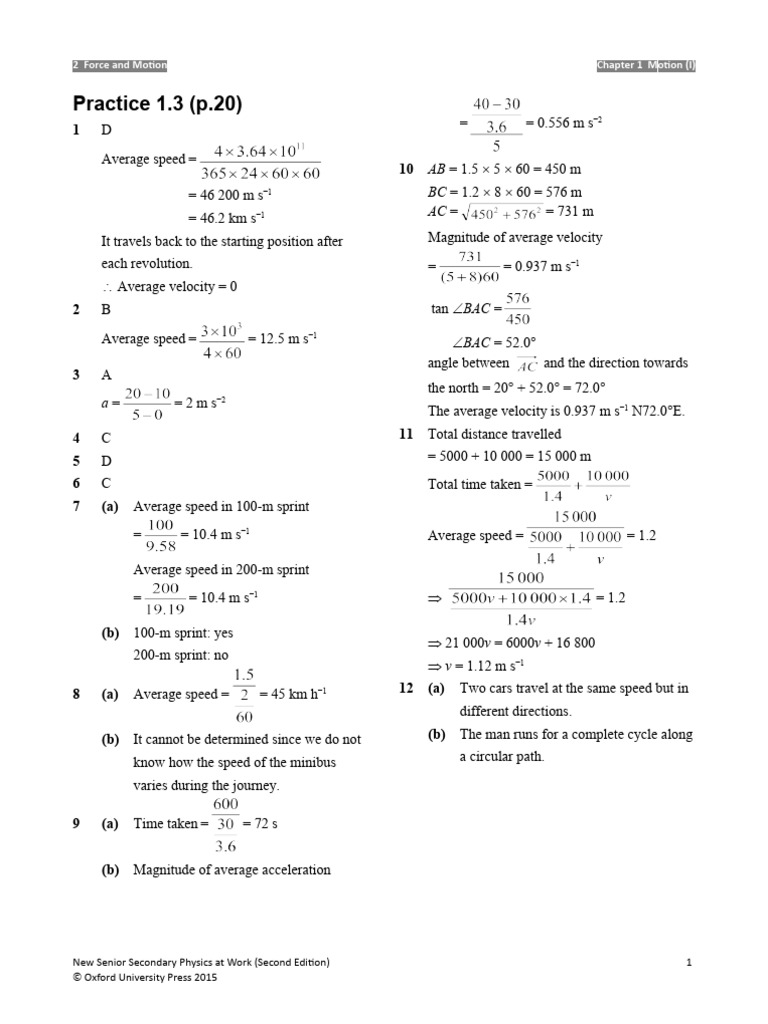 Practice 20103 Ans | PDF | Speed | Velocity