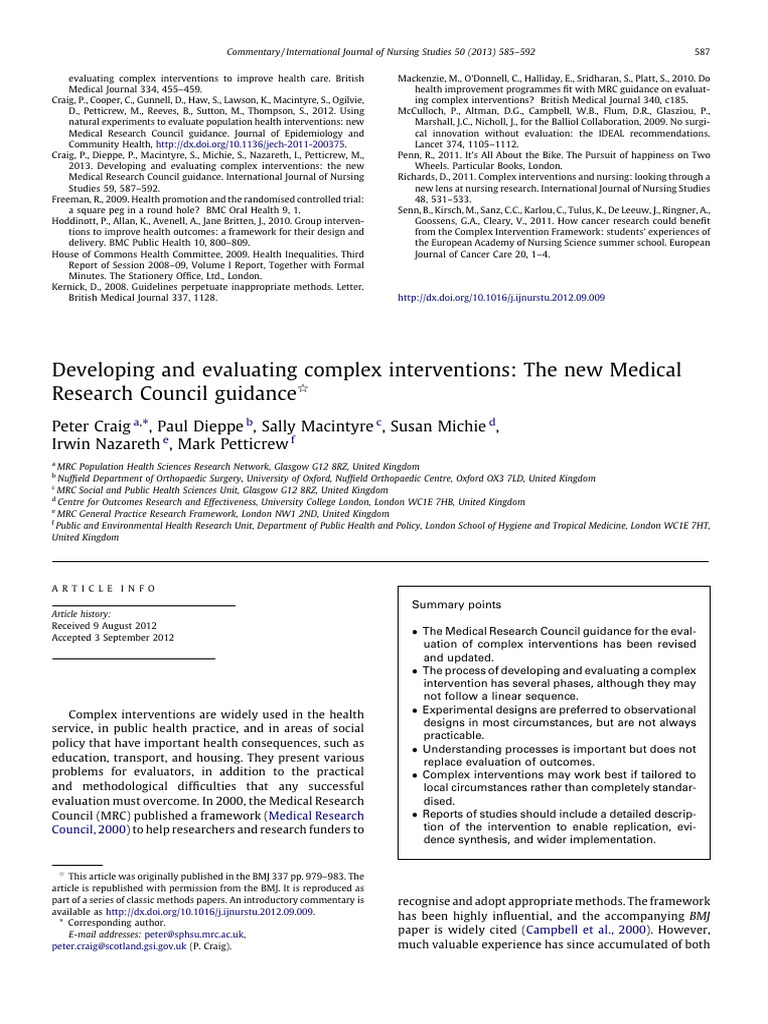 Developing and Evalu Ating Complex Interventions - The New Medical ...