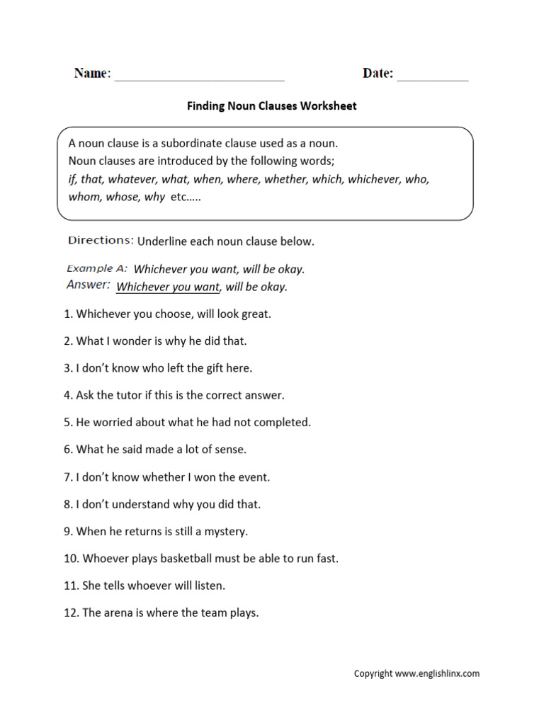 Finding Noun Clauses Worksheet | PDF