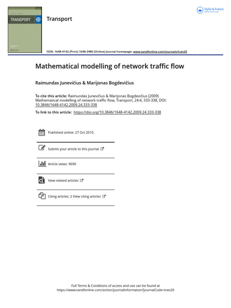 Example of A Mathematical Model | PDF | Fluid Dynamics | Traffic
