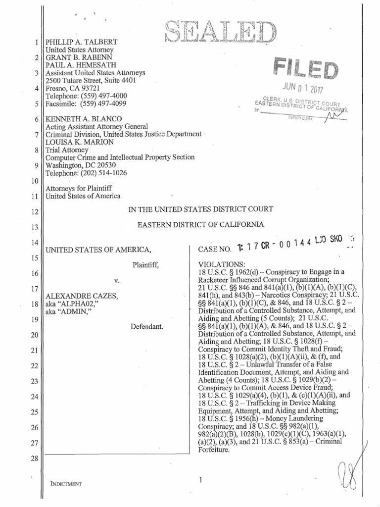 Alphabay-Cazes Indictment Redacted | PDF | Title 18 Of The United ...