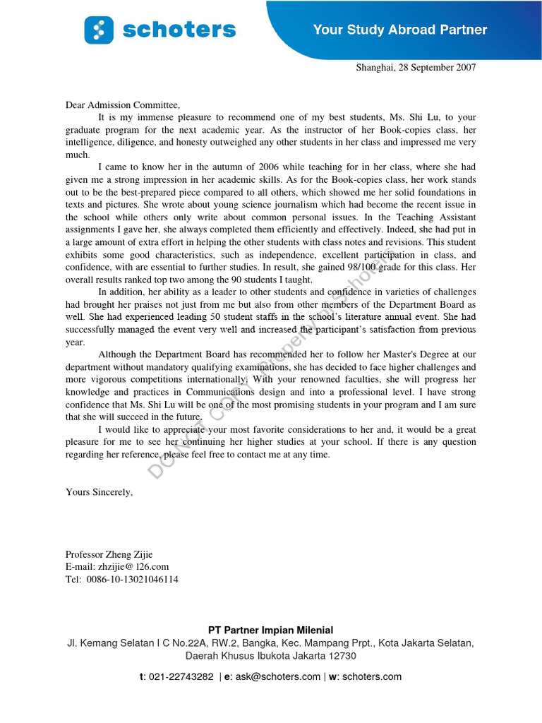 SAA - Recomendation Letter Temp | PDF | Behavior Modification | Cognition