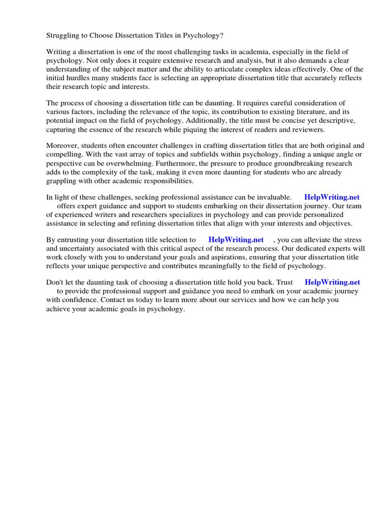 Dissertation Titles in Psychology | PDF | Thesis | Psychology