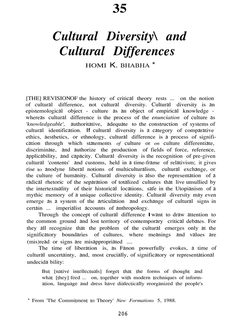 BHABHA cultural diversity and cultural differences | PDF | Relativism | Concept