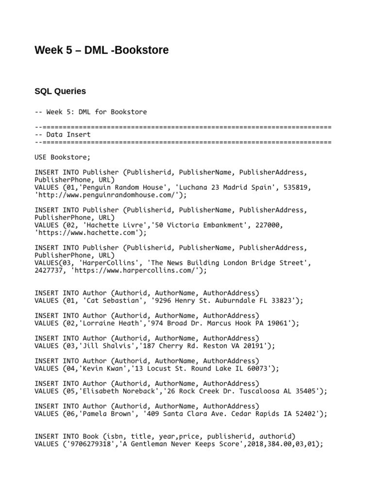 Week 5 DML Bookstore | PDF | Data Management Software | Databases