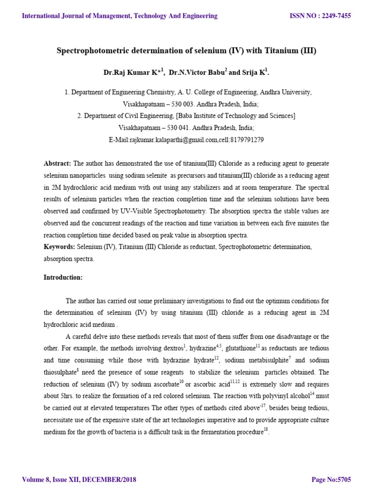 Spectrophotometric Determination Of Selenium Iv With Titanium Iii