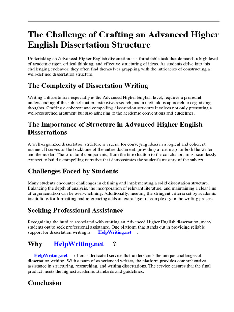 Advanced Higher English Dissertation Structure | PDF | Thesis | Essays
