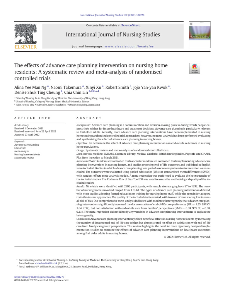 The Effects of Advance Care Planning Intervention On Nursing Home ... The Effects of Advance Care Planning Intervention On Nursing Home ...