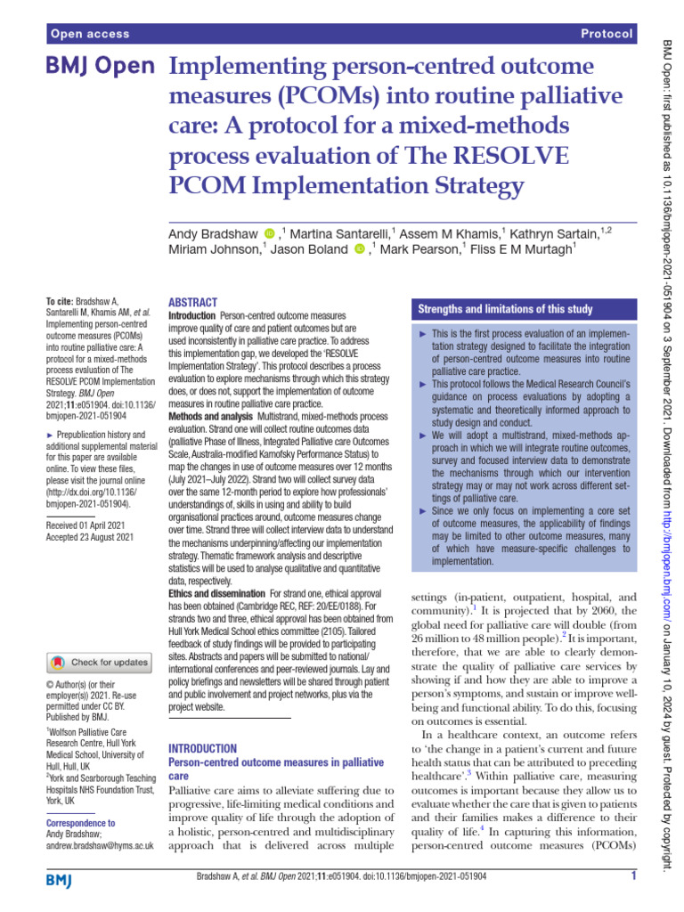 The RESOLVE PCOM Implementation Strategy | PDF | Palliative Care | Survey Methodology