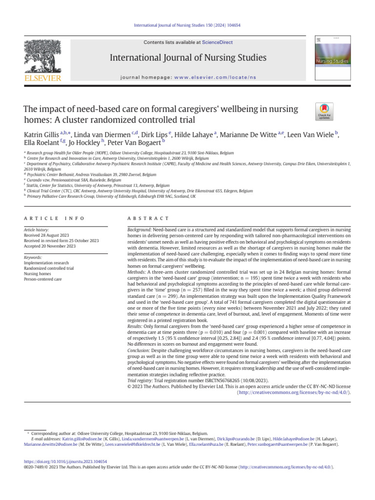 Need-Based Care's Impact on Caregiver Wellbeing | PDF | Caregiver | Nursing
