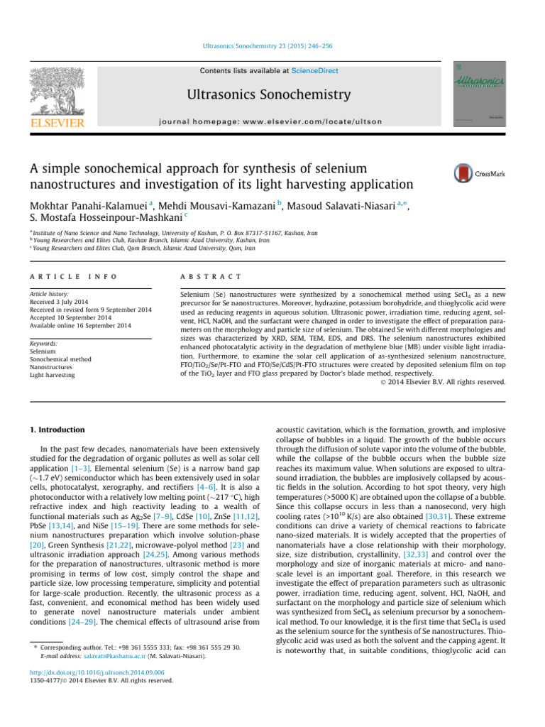 A Simple Sonochemical Approach For Synthesis of Selenium | PDF ...