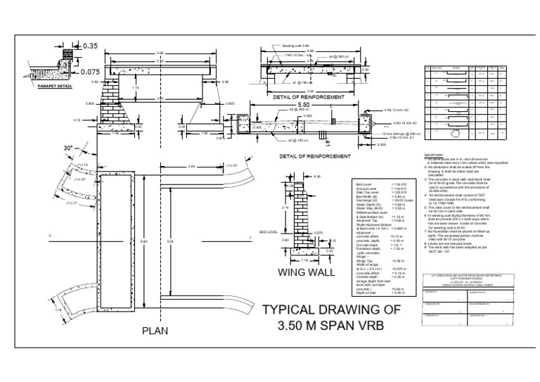 3.50 M Span VRB Typical Drawing Of: Wing Wall | PDF | Building Engineering | Civil Engineering