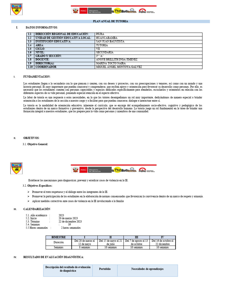 Plan Anual de Tutoría 3A-SJB | PDF | Sustentabilidad | Aprendizaje