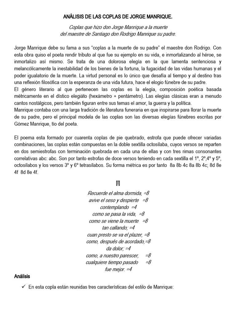 Analisis de Las Coplas de Jorge Manrique | PDF | Religión y espiritualidad | Clásicos