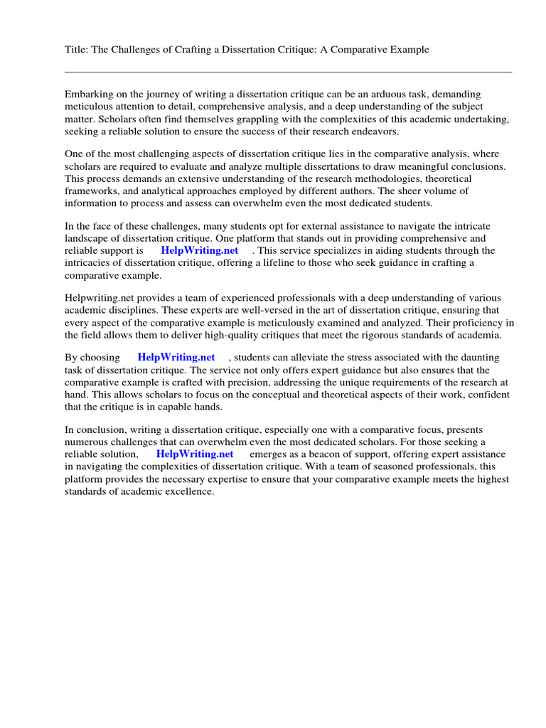 Dissertation Critique Comparative Exemple | PDF