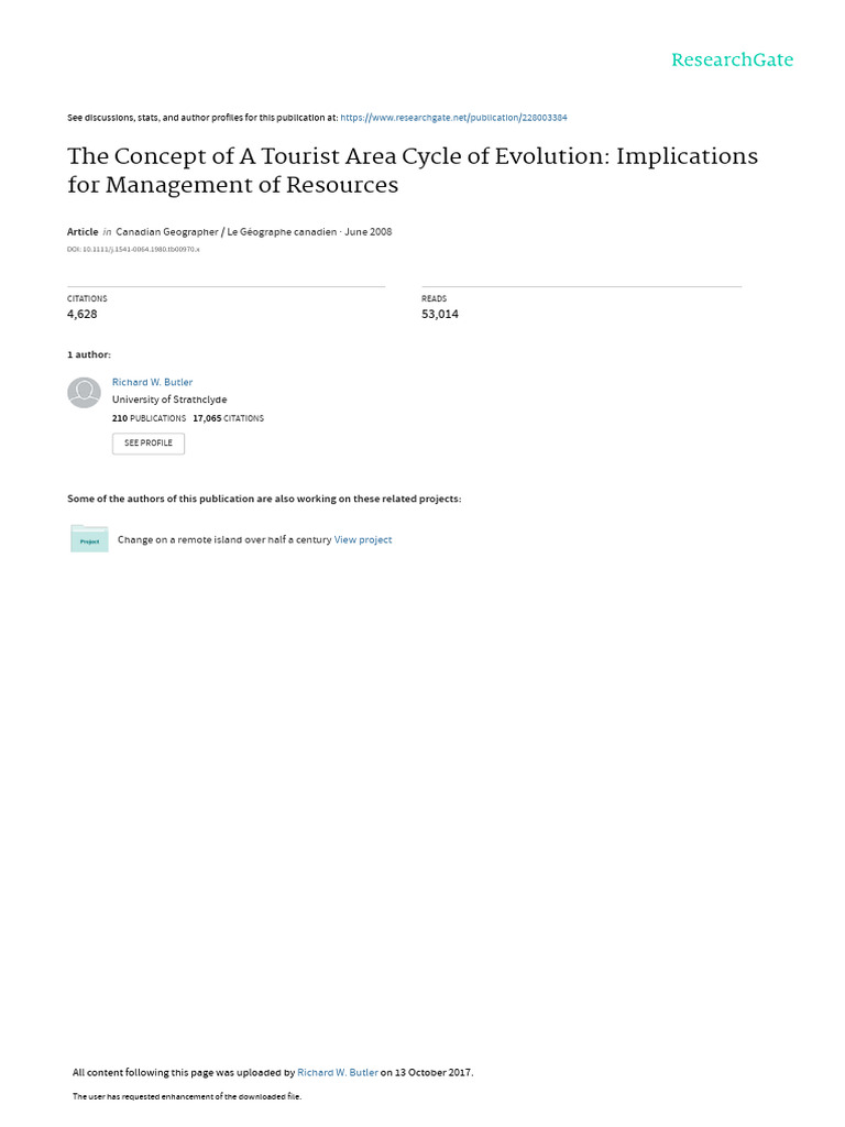 The Concept of A Tourist Area Cycle of Evolution I | PDF | Tourism | Resort