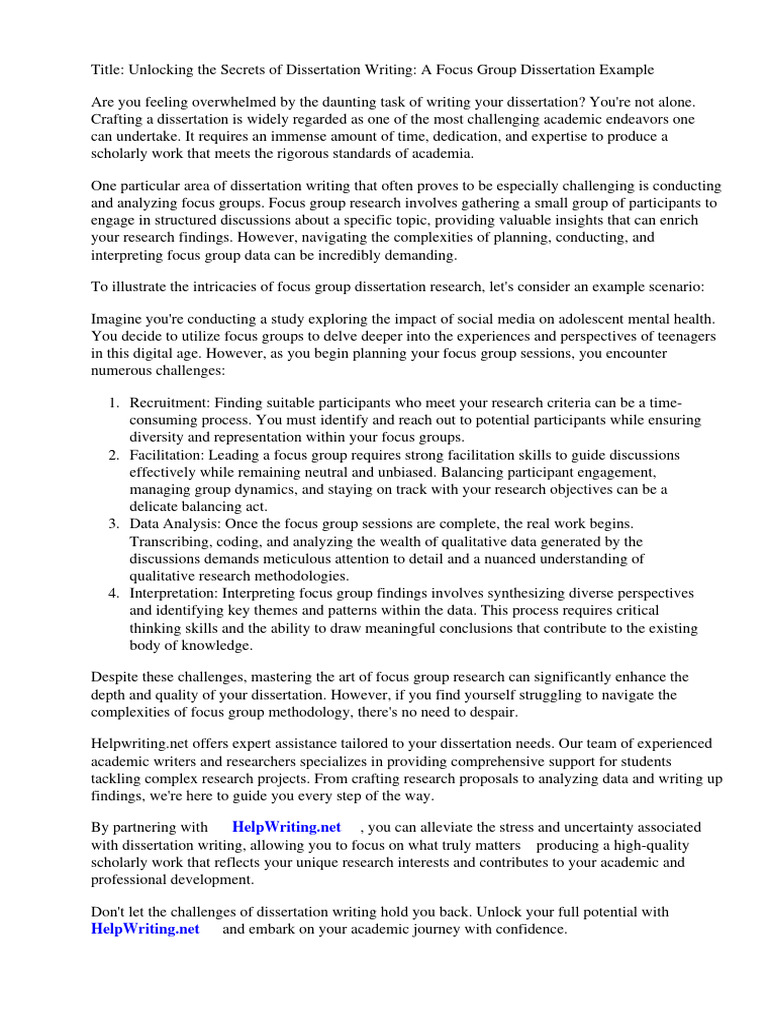 Dissertation Focus Group Guide | PDF | Focus Group | Qualitative Research