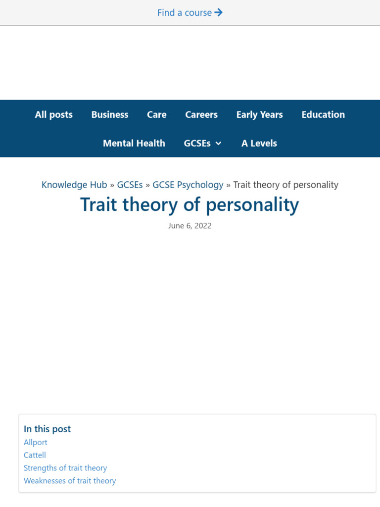 Trait | PDF | Behavioural Sciences | Psychological Concepts