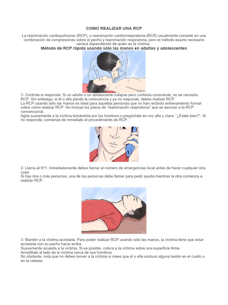 Como Realizar Una RCP | Descargar gratis PDF | Reanimación cardiopulmonar