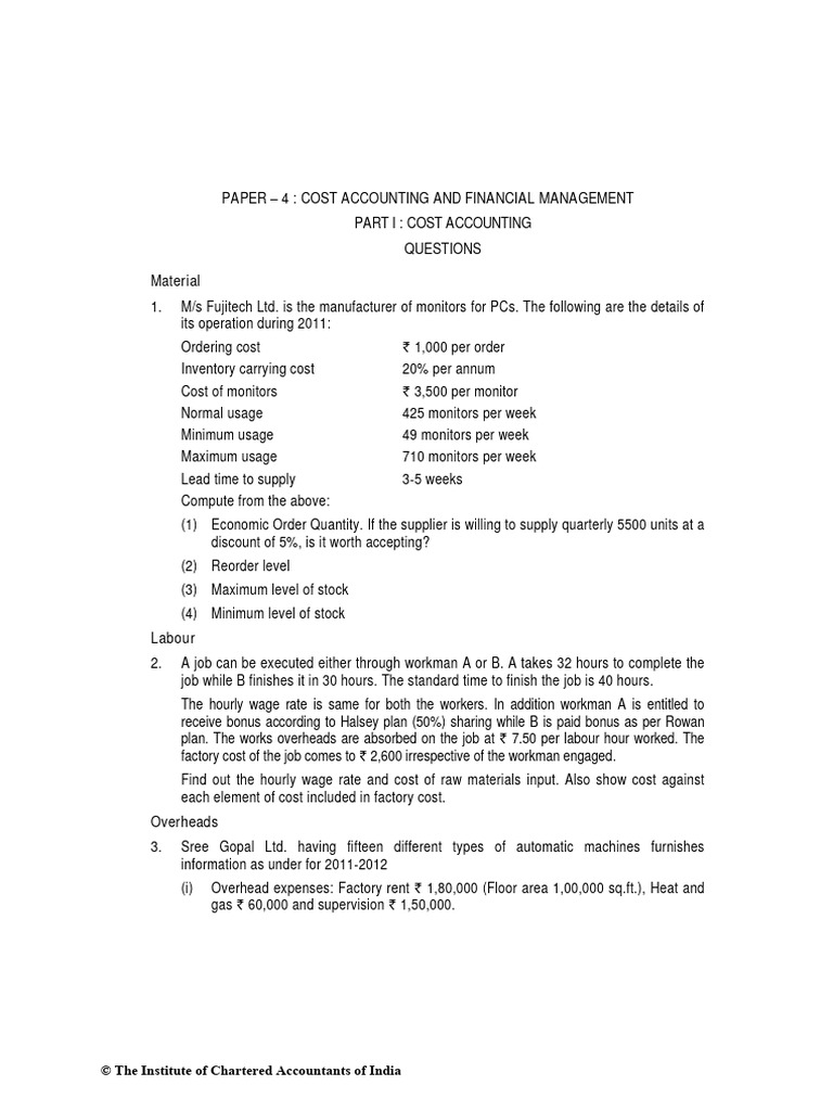 2230 RTP CA PCC - Paper 4 Cost Accounting and Financial Management | PDF | Cost Accounting ...