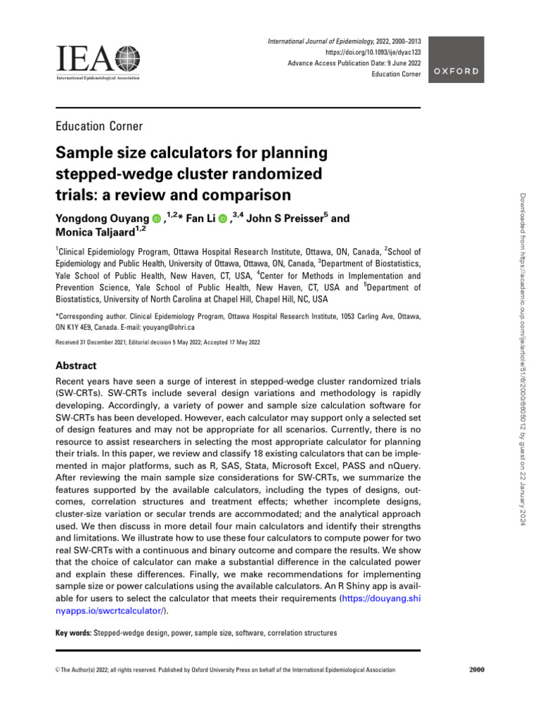 Sample Size Calculators For Planning Stepped-Wedge Cluster Randomized ... Sample Size Calculators For Planning Stepped-Wedge Cluster Randomized ...