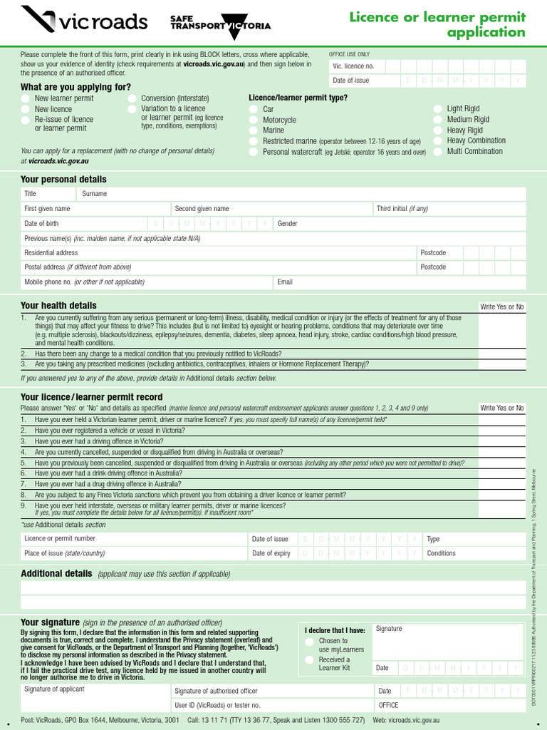 Licence or Learner Permit Application | PDF | Driver's License | Identity Document
