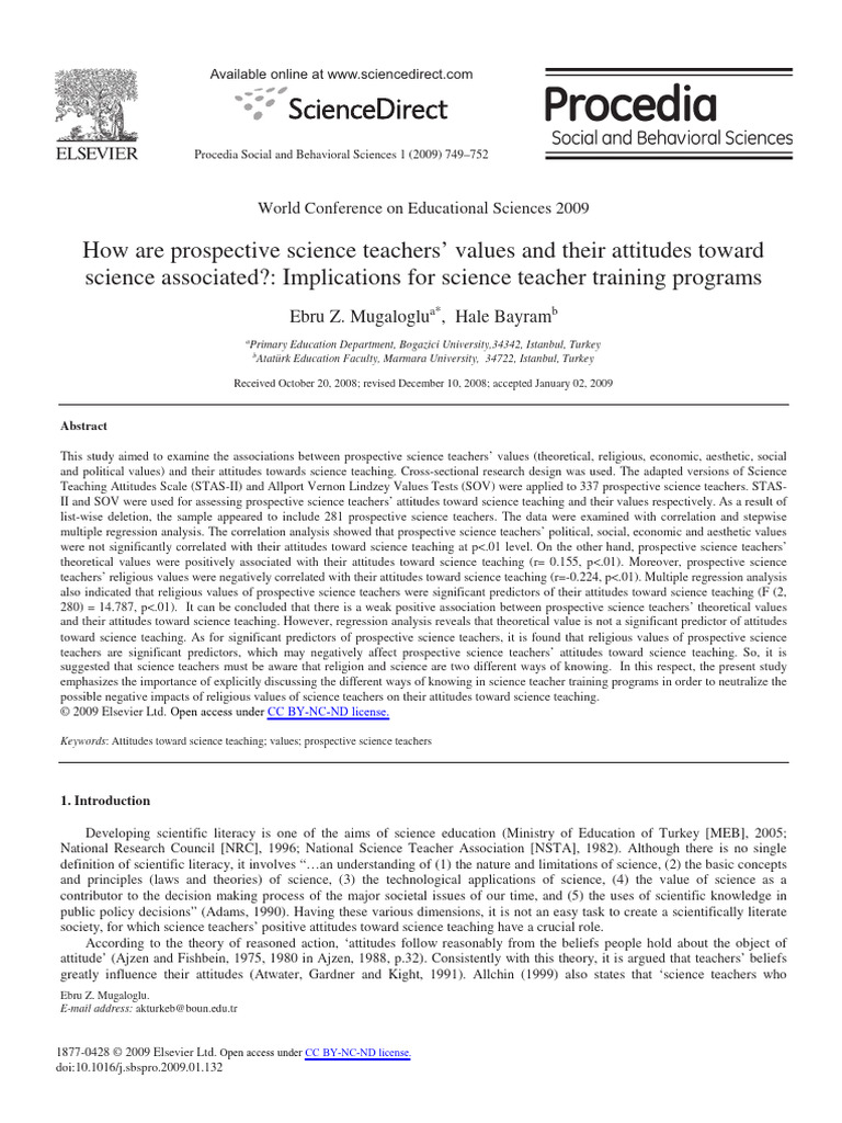 How Are Prospective Science Teachers' Values and Their Attitudes Toward ...