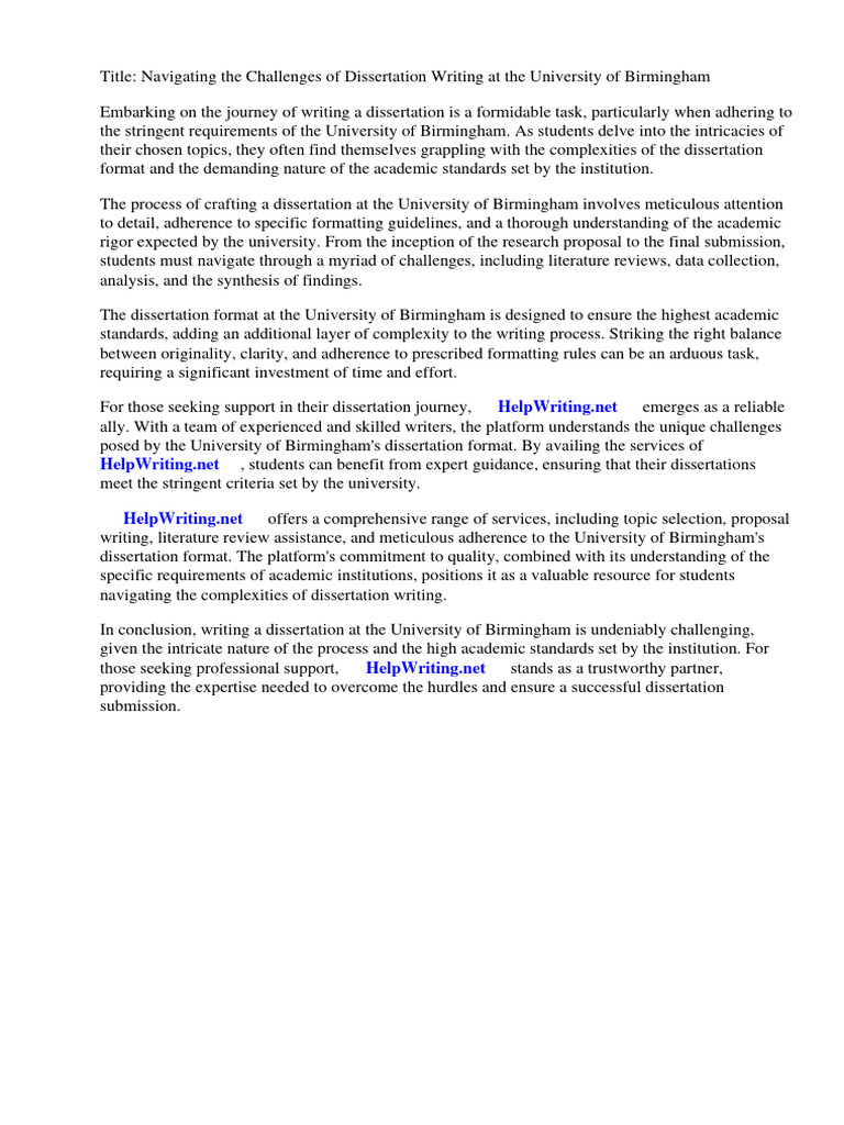 Dissertation Format University of Birmingham | PDF | Thesis | Brand